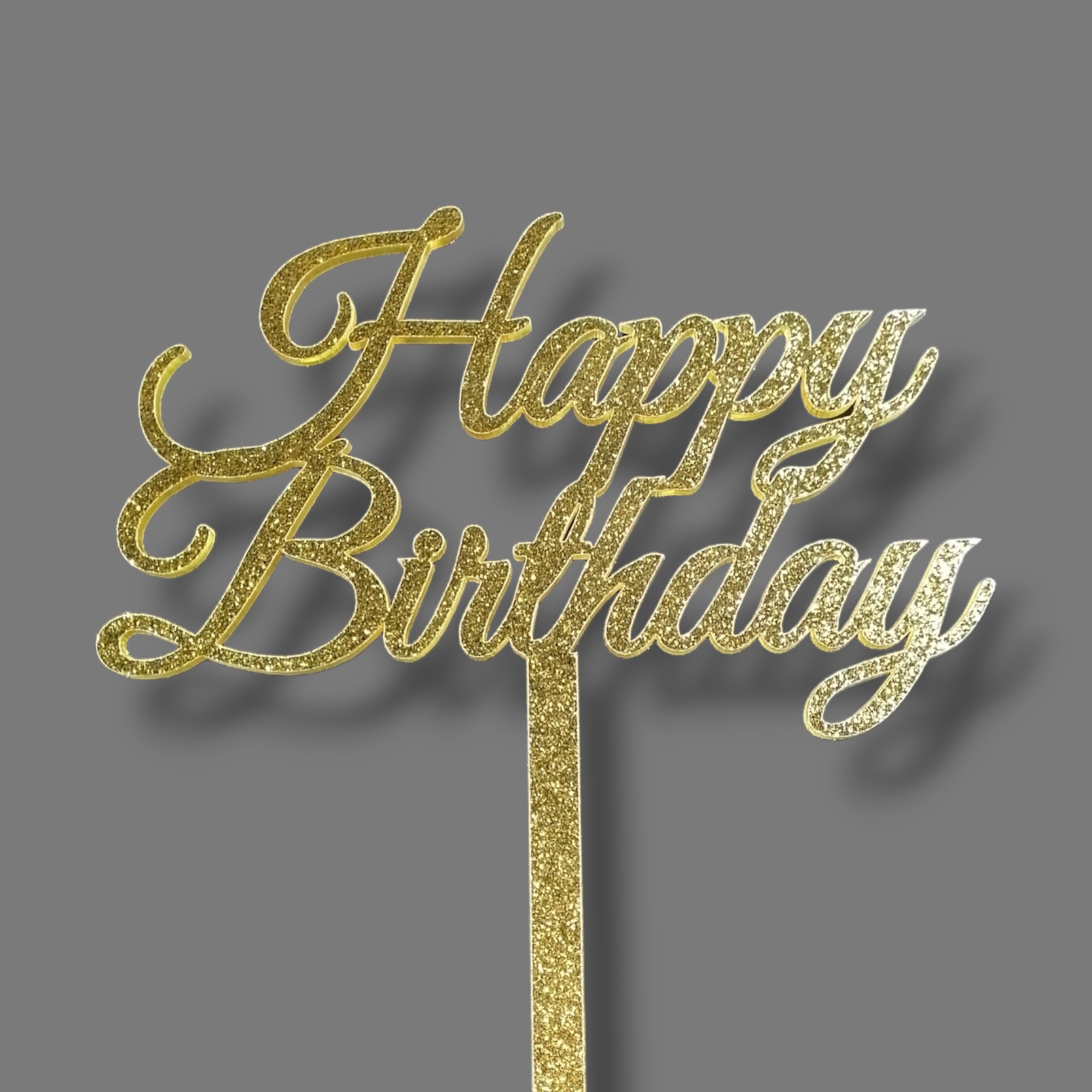 Glittery acrylic topper (gold) "Happy birthday" 3 – The Craft Corner EG