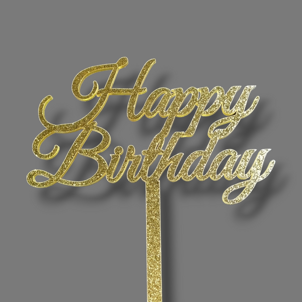 Glittery acrylic topper (gold) "Happy birthday" 3 – The Craft Corner EG